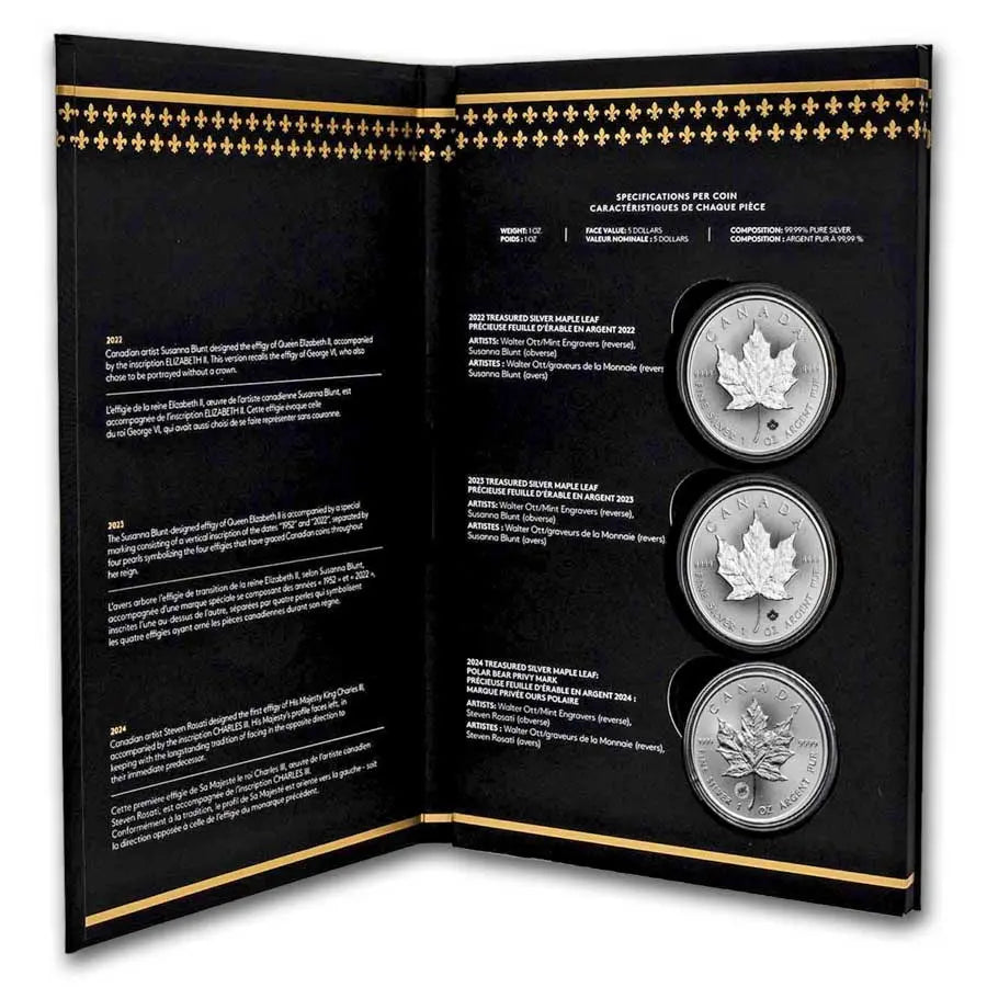 Canada Treasured Maple Leaf Silver 3 oz (ounce) Set